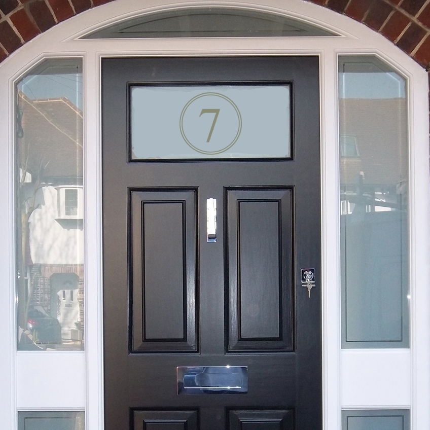 PERSONALISED FROST ETCHED CIRCLE BORDER DOOR NUMBERS, DOOR FANLIGHT ...