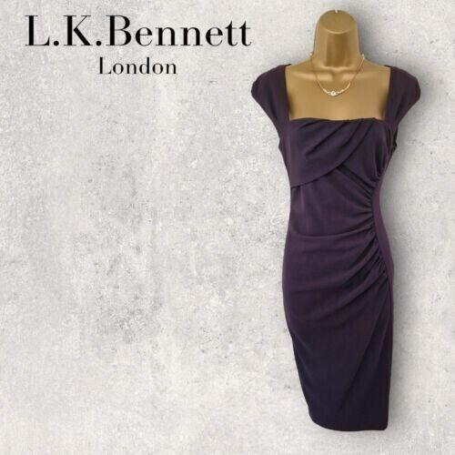 LK BENNETT Tina fitted shift dress size 8 NEW Side Ruched plum RRP £225 ...