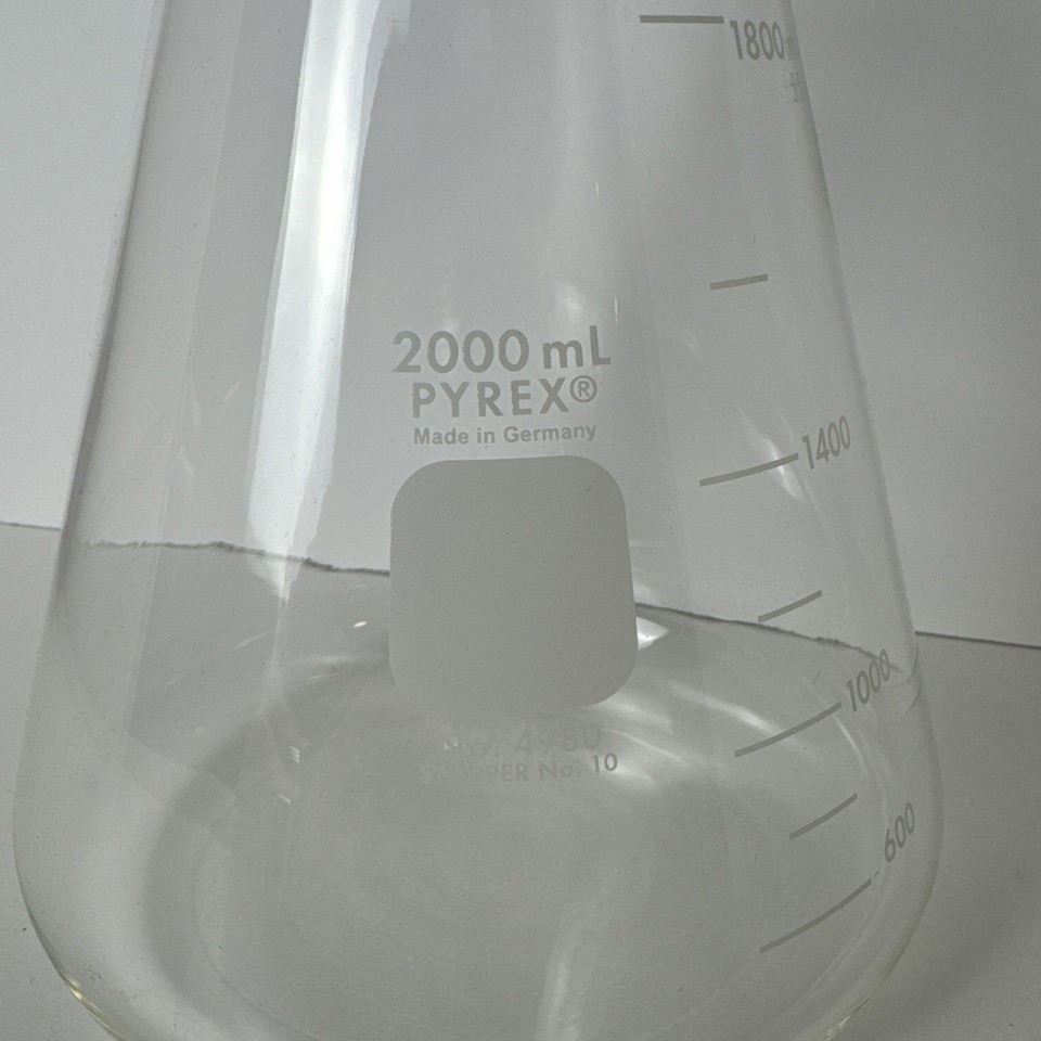 CORNING PYREX 2000mL Glass Graduated Heavy Duty Rim Erlenmeyer Flask ...