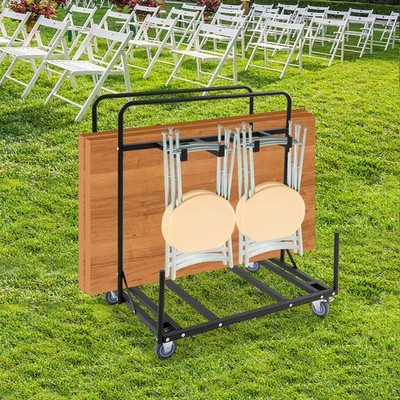 Portable Folding Table & Chair Cart with Round Table Dolly with ...