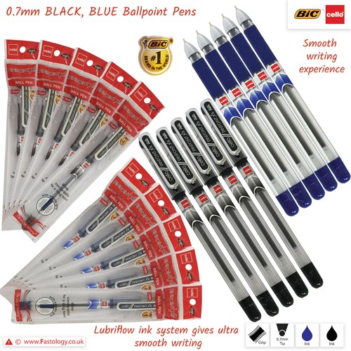 BIC CELLO PinPoint-XS BLACK BLUE 0.7mm Smooth Fine Ballpoint Pens ...