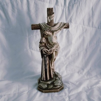 Saint Francis Embracing Jesus Christ on The Cross Crucifix Statue Italy ...