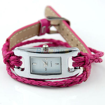 Ladies Fashion IEKE Quartz Silver White Face Rose Red Braid Band Wrist ...
