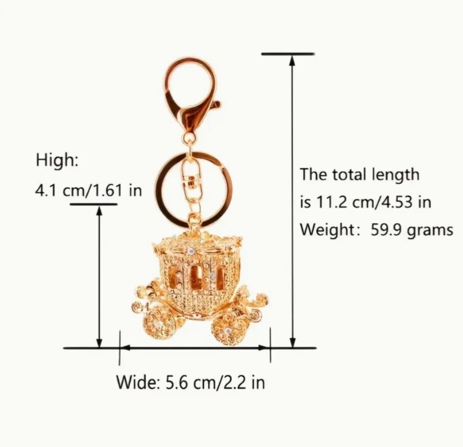 Rhinestone Encrusted Gold Carriage Keychain Purse Charm Key Ring | eBay