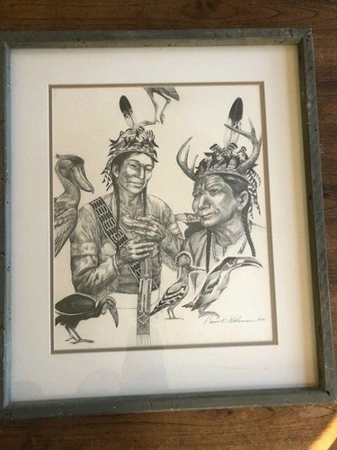BEAUTIFUL Carson Waterman Seneca Native American Drawing - SIGNED 1976 ...