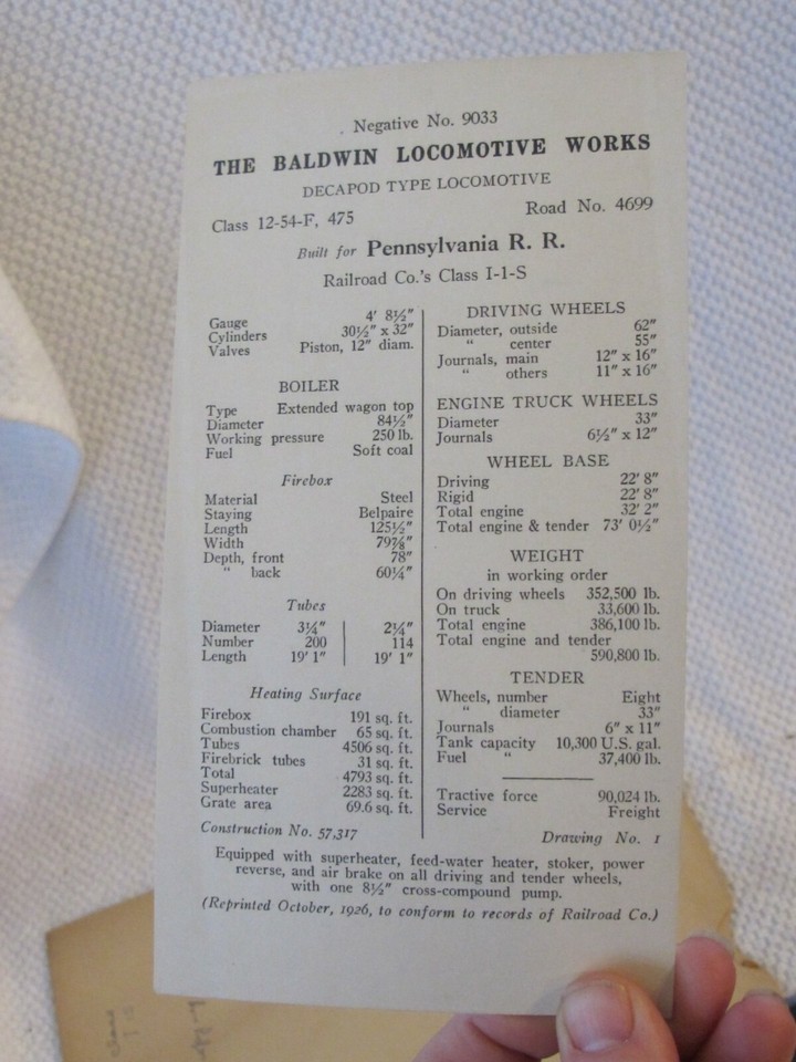 Vintage 4x7 Photo & Negative- PRR Pennsylvania Railroad #4699 I1s 2-10 ...