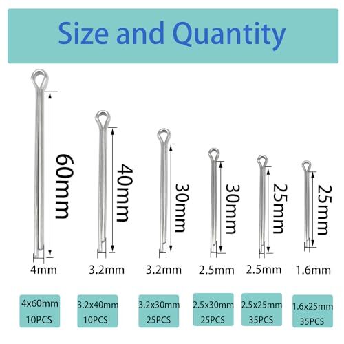 140pcs Cotter Pin Assortment Kit 6 Sizes 304 Stainless Steel Hairpin ...