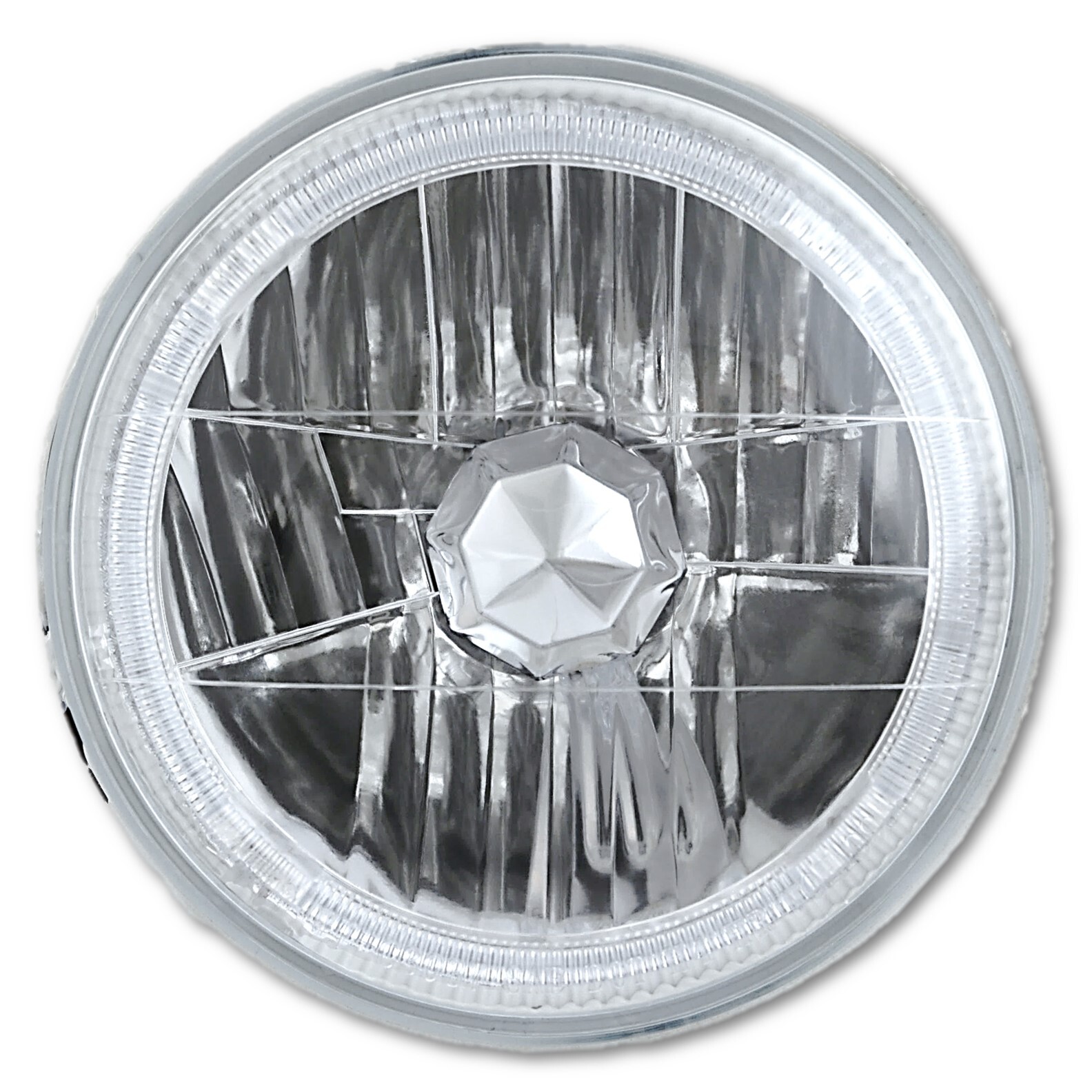 7" Amber LED Halo Angel Eye 12V Headlight w/ 6k 20/40w LED H4 Light ...