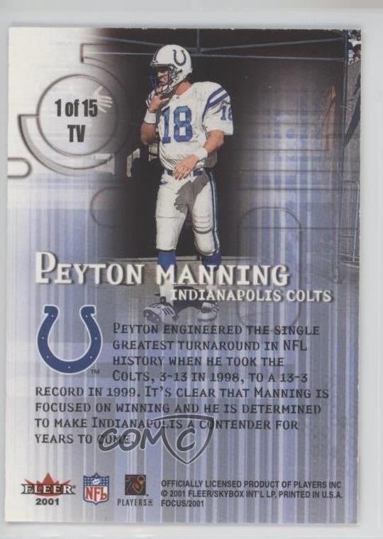 2001 Fleer Focus Tunnel Vision Peyton Manning #1TV HOF 0o3x | eBay