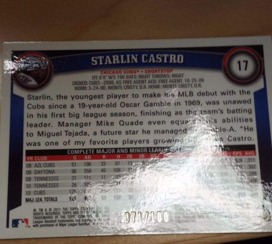 2011 Tops Chrome #17 Starlin Castro Black Refractor #071/100 Cubs | eBay