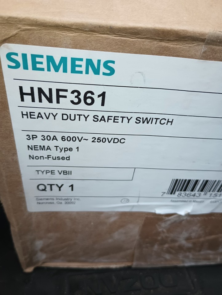 NEW! SIEMENS - HNF361 - 30 A, 600 V, 3P, NON-FUSED, STAINLESS ...