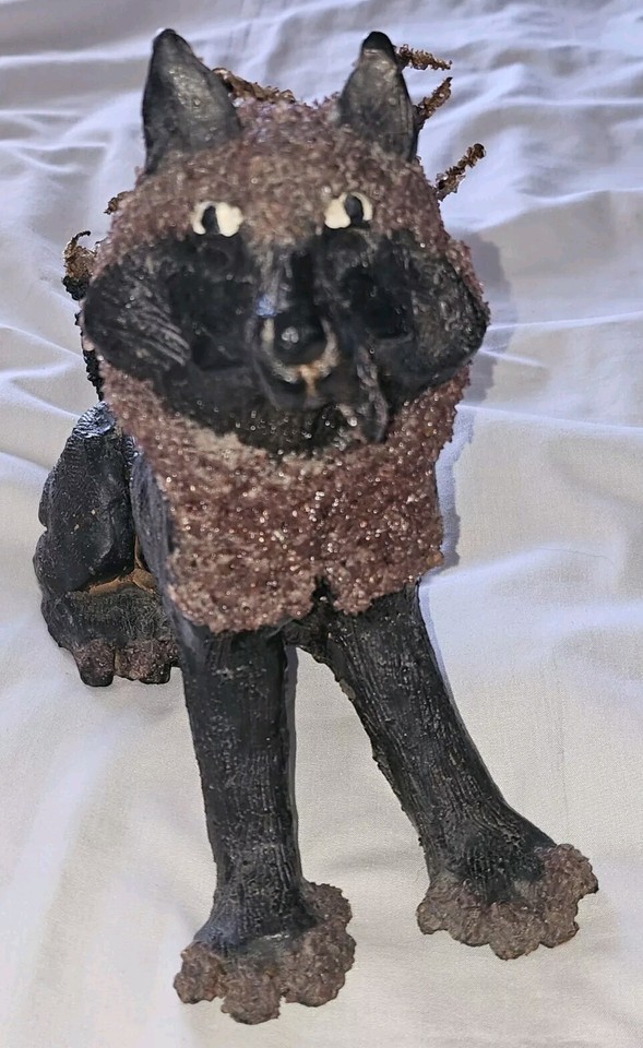 Artisan Clay Textured Wolf Figure With Crystal Accents | eBay