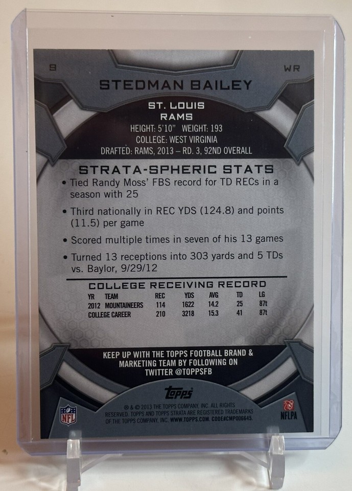 2013 Topps Strata Stedman Bailey Rookie RC Card #9 Rams W/Top Loader 🏈 ...