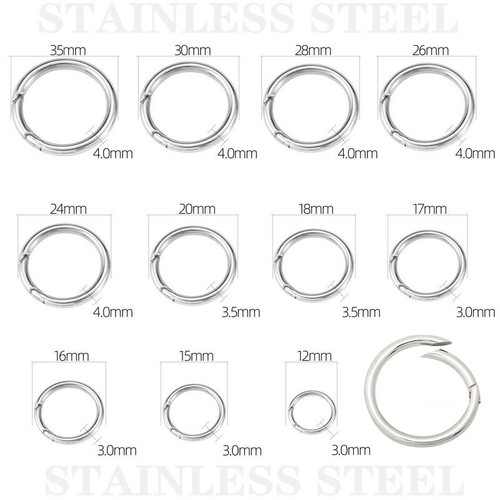 Stainless Steel Round Push Gate Snap Open Hooks Spring Ring Carabiner ...
