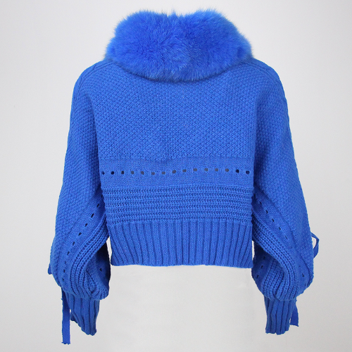 Women Casual Real Fur Collar New Warm Loose Knitted Jacket with Natural ...