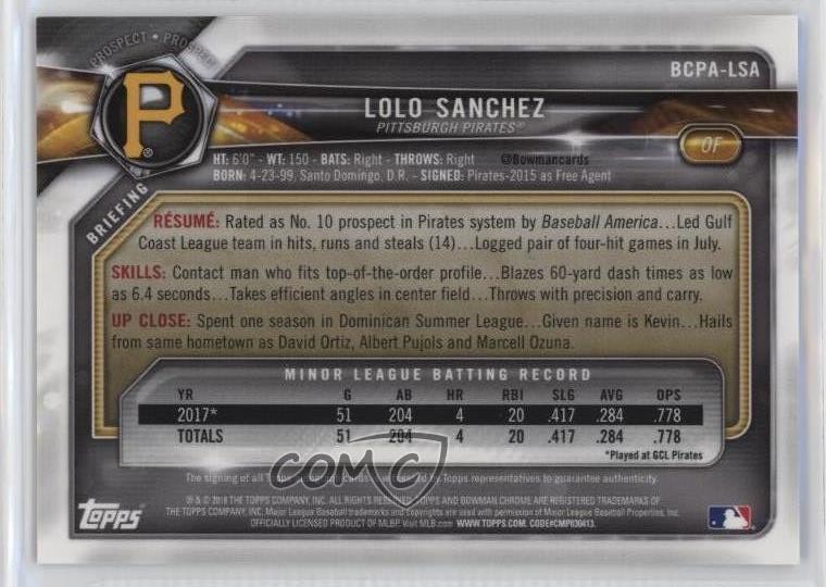 2018 Bowman Chrome HTA Gold Shimmer Refractor 12/50 LoLo Sanchez Auto ...