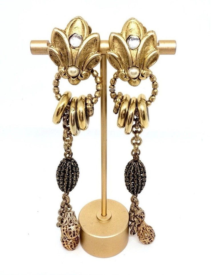 Long NORMA JEAN Gold Tone Rhinestone Drop Dangle Earrings Signed ...