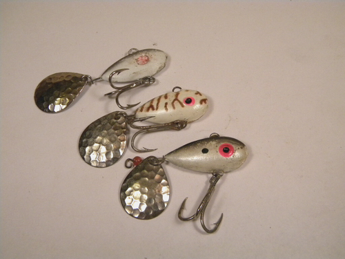 3 Vintage Manns Little George Tail spinner White 1/2 5/8 oz crankbait ...