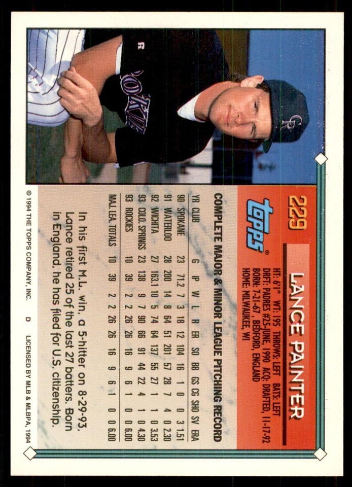 1994 Topps Lance Painter Baseball Cards #229 | eBay