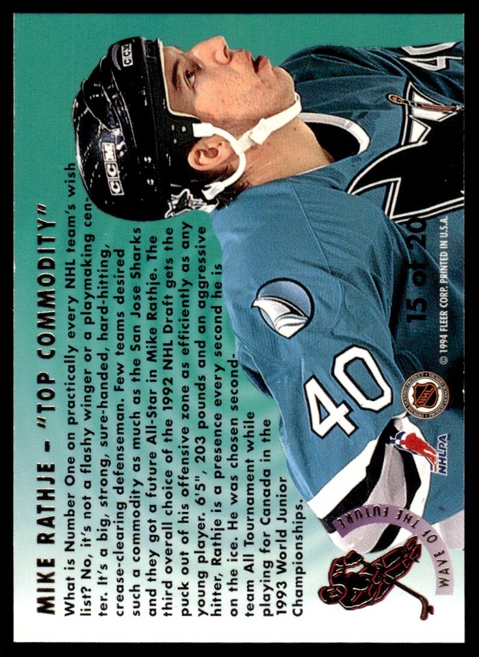 1993-94 Ultra Wave of the Future Mike Rathje San Jose Sharks #15 | eBay