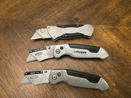 Lot of 3 HUSKY Black Folding Replaceable Lock & Fixed Box Cutter ...