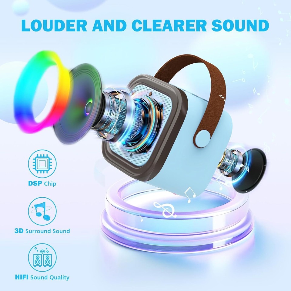 Wireless Mini Karaoke Machine with 2 Microphones Bluetooth Speaker for ...