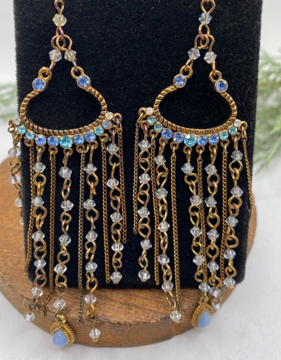 Vintage shades of blue rhinestone waterfall chandelie… - Gem