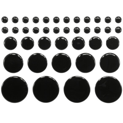 40x Black Round Stickers Set Decal Gloss Domed Gel Resin Self Adhesive ...