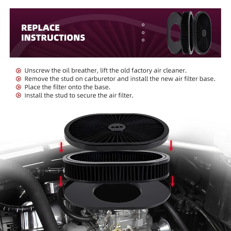 12''x2'' Washable Oval Filter Flow Air Cleaner Kit For 5-1/8" Opening ...