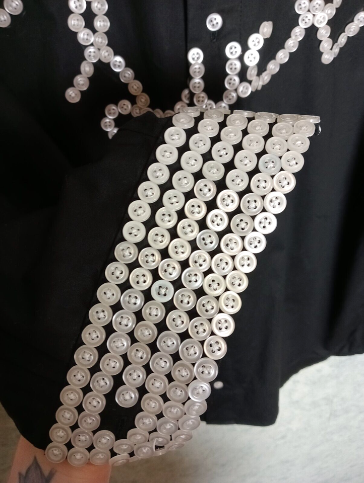 Black Shirt with Embroidered Buttons with an Inscription | eBay