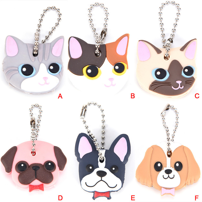 Silicone Puppy Pug Cat Rabbit Key Cover Cap Keychain Key Ring PVC Key ...