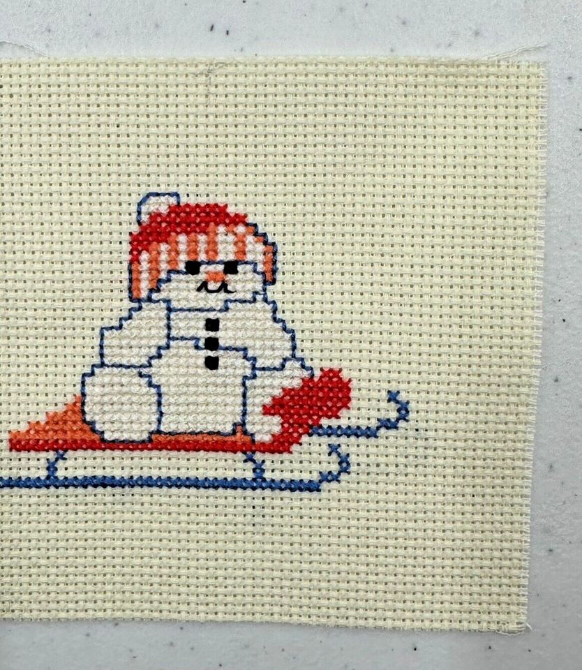 Cross Stitch Whimsical Snowman Riding On His Sled Winter Holiday ...