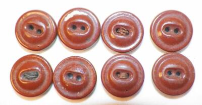 8 Antique Brown China Buttons 2 Sew Thru Holes Reenactors Historical ...