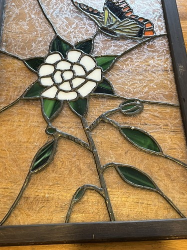 Tiffany Style Leaded Art Glass Butterfly Floral Window Panel Suncatcher ...