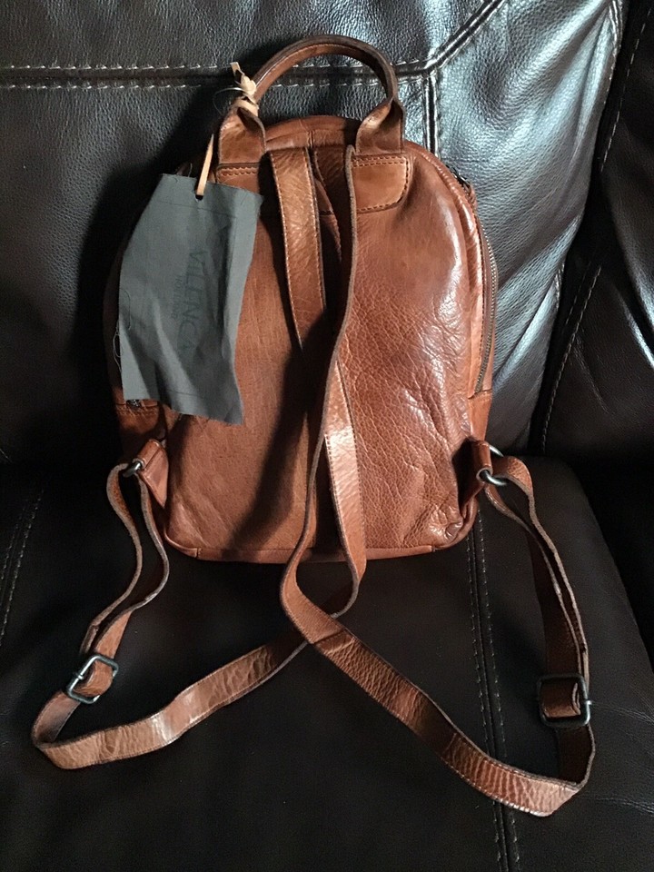 ViLenca Holland COGNAC Brown Supple Leather Dual Zip Domed Backpack ...