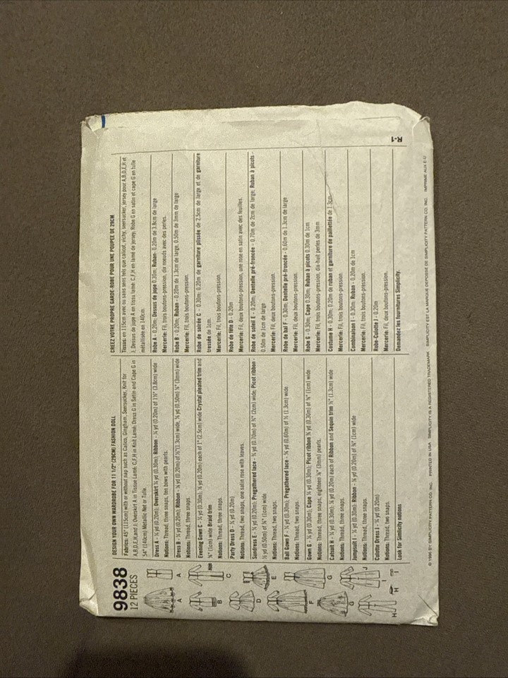 Simplicity Pattern Easy Sew Barbie Fashion Doll Clothes 11.5 Wardrobe ...