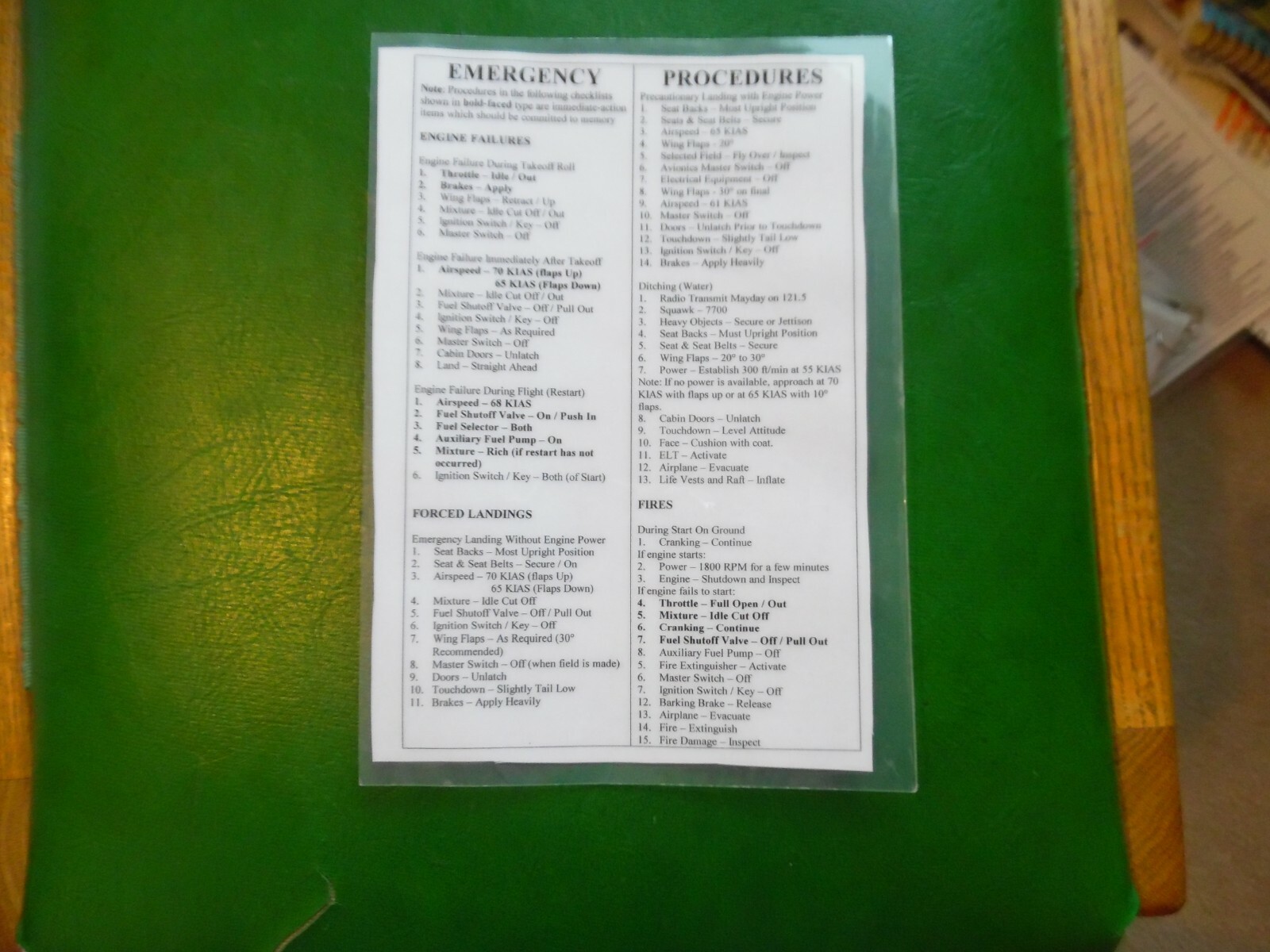 Pilot Emergency Procedures Checklist - Pilot Literature Laminated ...