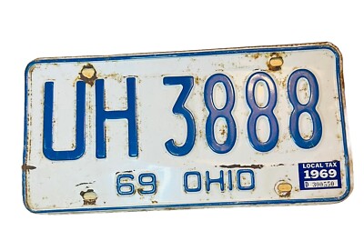 OHIO LICENSE PLATE 1969 UH-3888 USA MAN CAVE SHOP SIGN VINTAGE ...