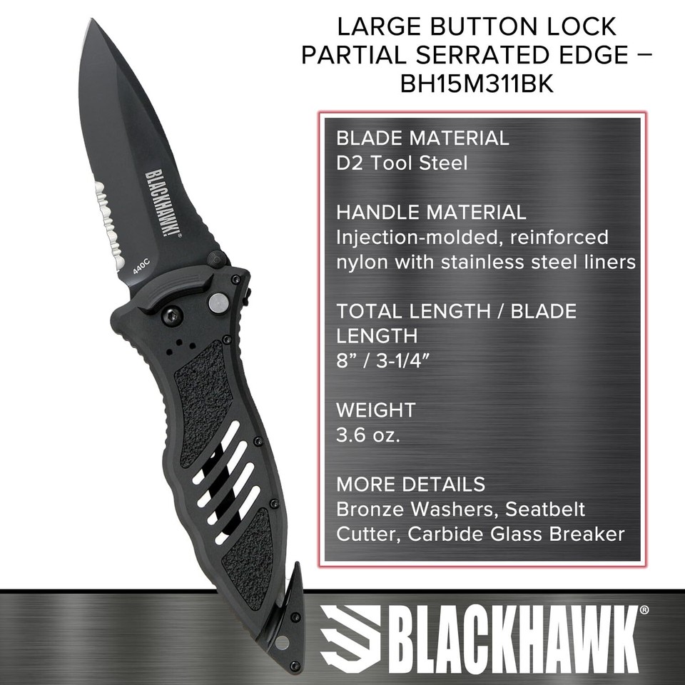 New Blackhawk CQD Large Button Lock Folding Poket Knife BH15M311BK | eBay
