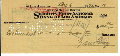 Zane Grey Autograph Signed Check Western Novel Author JSA COA | eBay