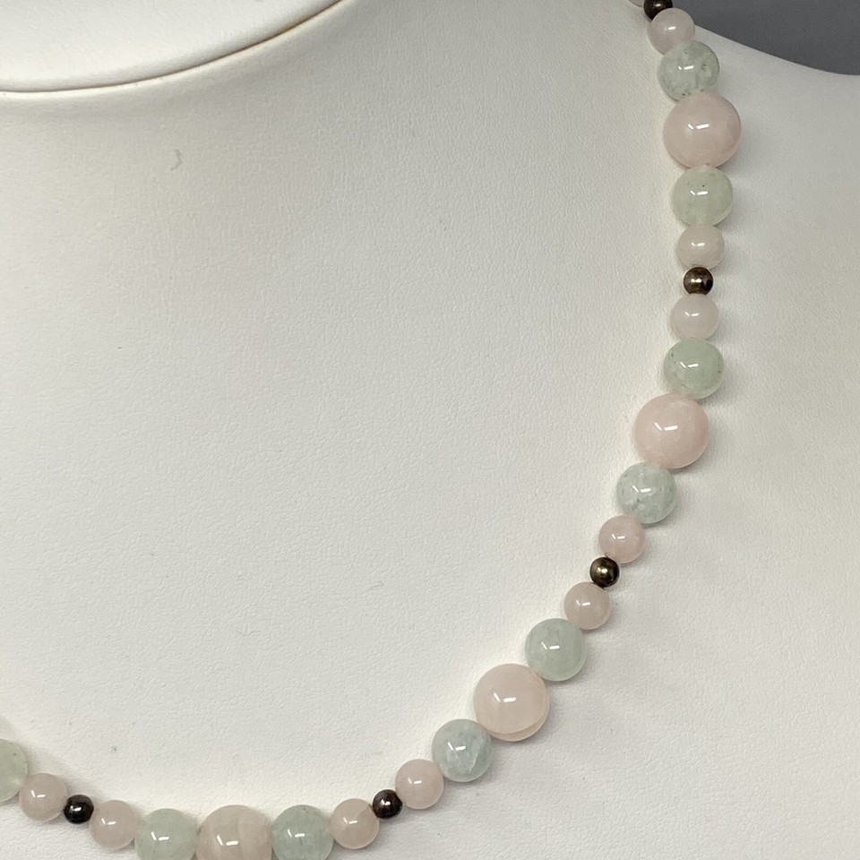 Rose Quartz Necklace Pink Green Gemstone Sterling Silver Bead Spacer ...