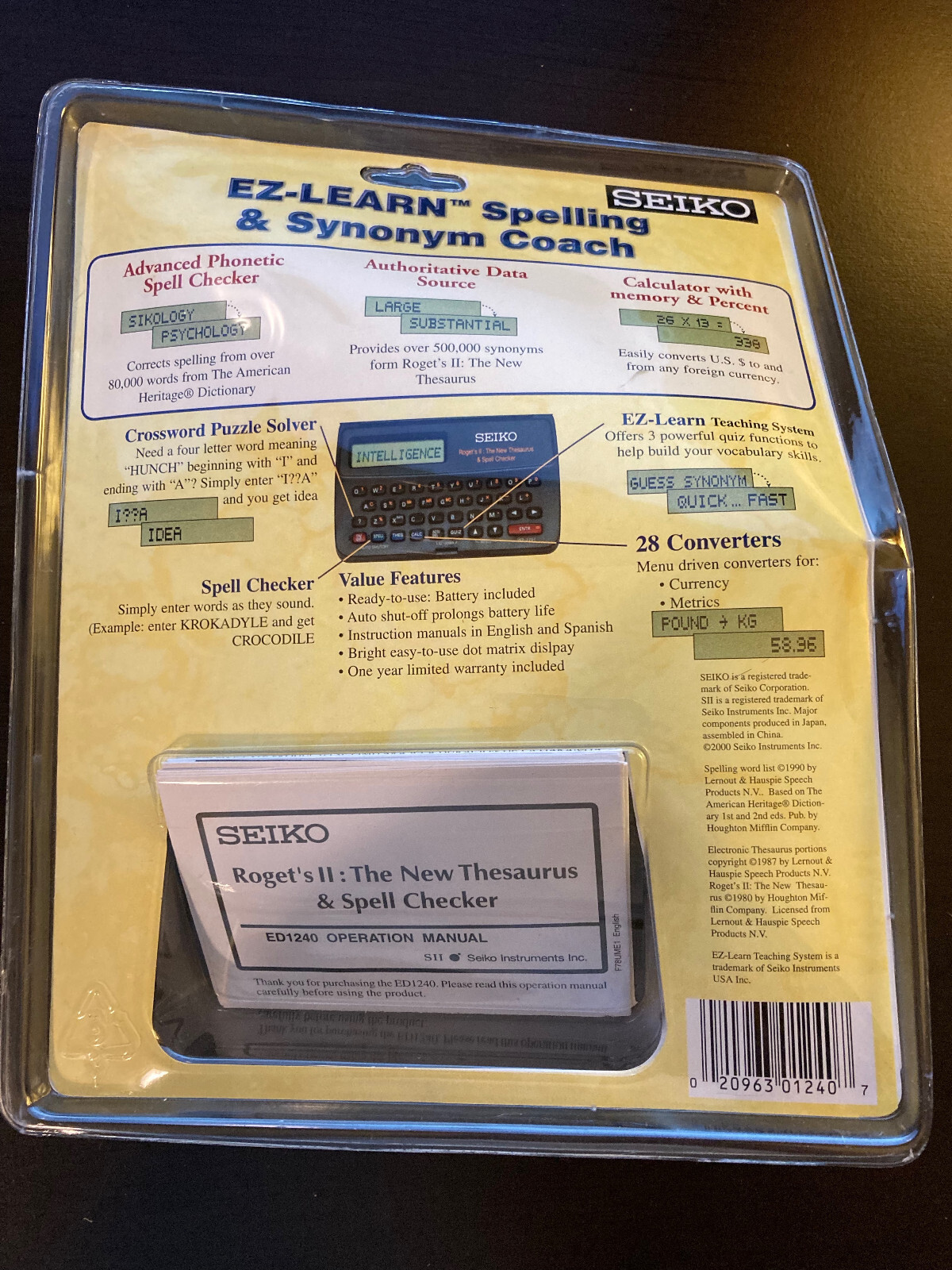 SEIKO EZ-Learn Spelling & Synonym Coach ED-1240 w/ Roget's II Thesaurus ...