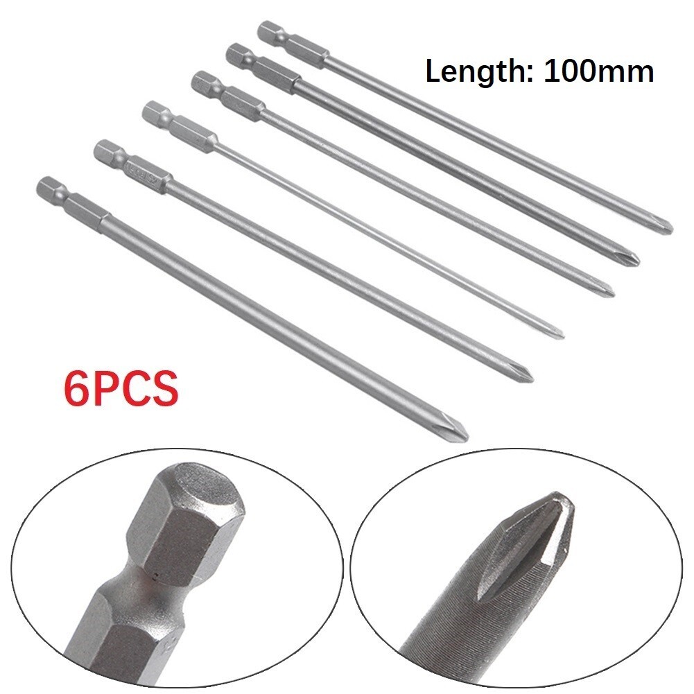 6Pcs 1/4-Inch Hex Shank Magnetic Cross Head Screwdriver Bit Long 100mm ...