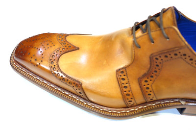 Emilio Franco Shoe Cognac Brown Oxford Wing Tip Whipstitch Edge Square ...