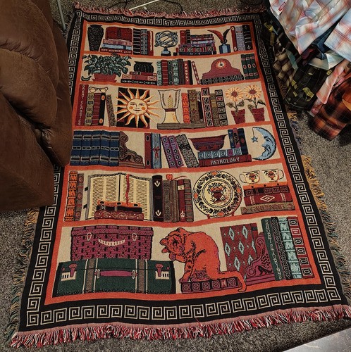 Vintage Goodwin Weavers The Study Tapestry Throw Blanket Wizard Library ...