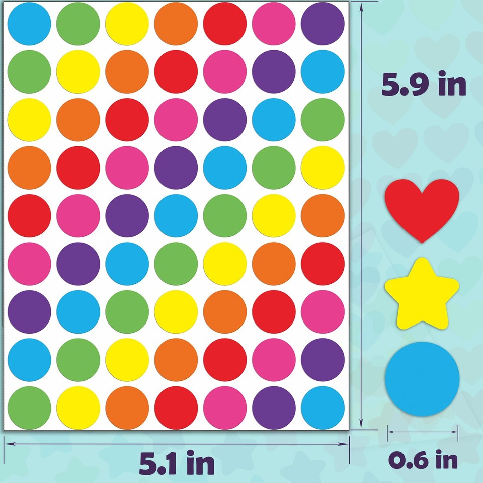 2150 Pcs Star Heart Dot Stickers for Kids Rainbow Reward Small Shape | eBay