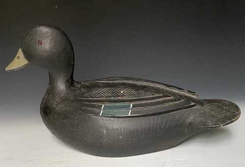 Vintage 14” Working Black Duck Decoy w/ Glass Eyes & Folk Art Carved ...