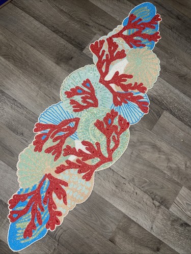 Pier 1 Beaded Table Runner Embellished Shells Coral Beach Nautical ...