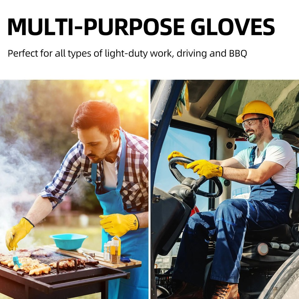 Premium Yellow Leather Driver Work Gloves Fleece Lined Lorry Truck ...
