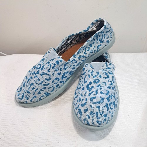 Toms youth sz 4.5 blue leopard shoes cheetah girls slip ons canvas ...
